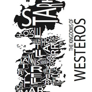 Typographic Map of Westeros Game of Thrones Map Regions or - Etsy