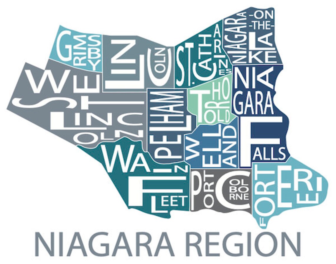 Typographic Map of Niagara Region Ontario Fort Erie - Etsy