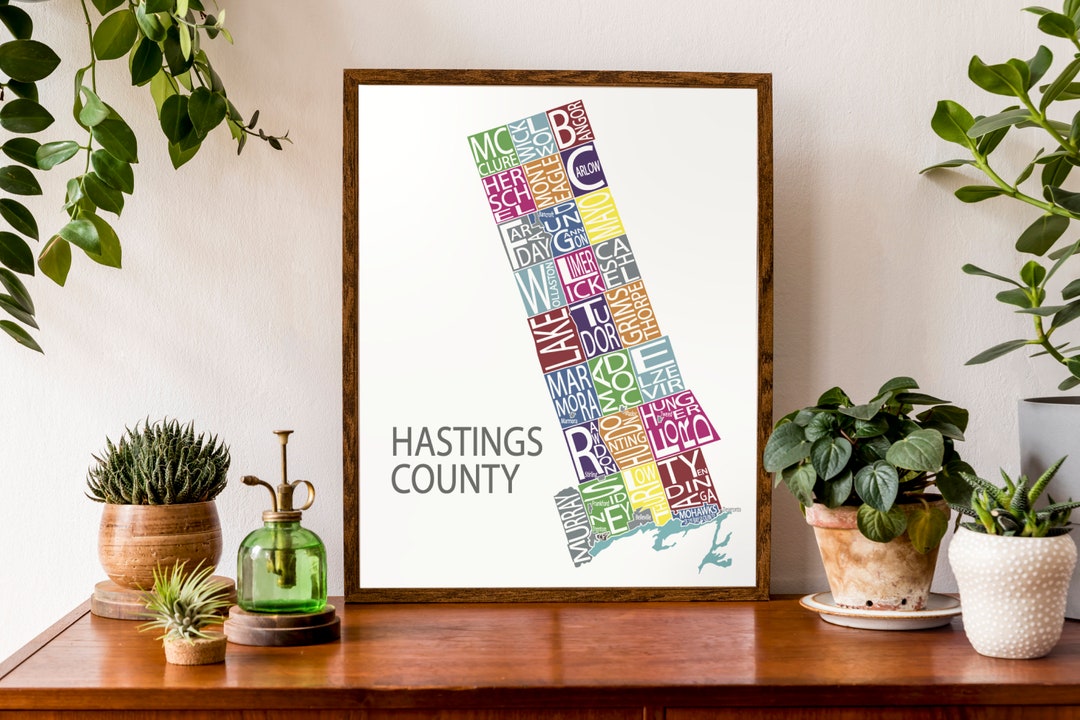 Typographic Map of Hastings County, Ontario | County Map Print ...