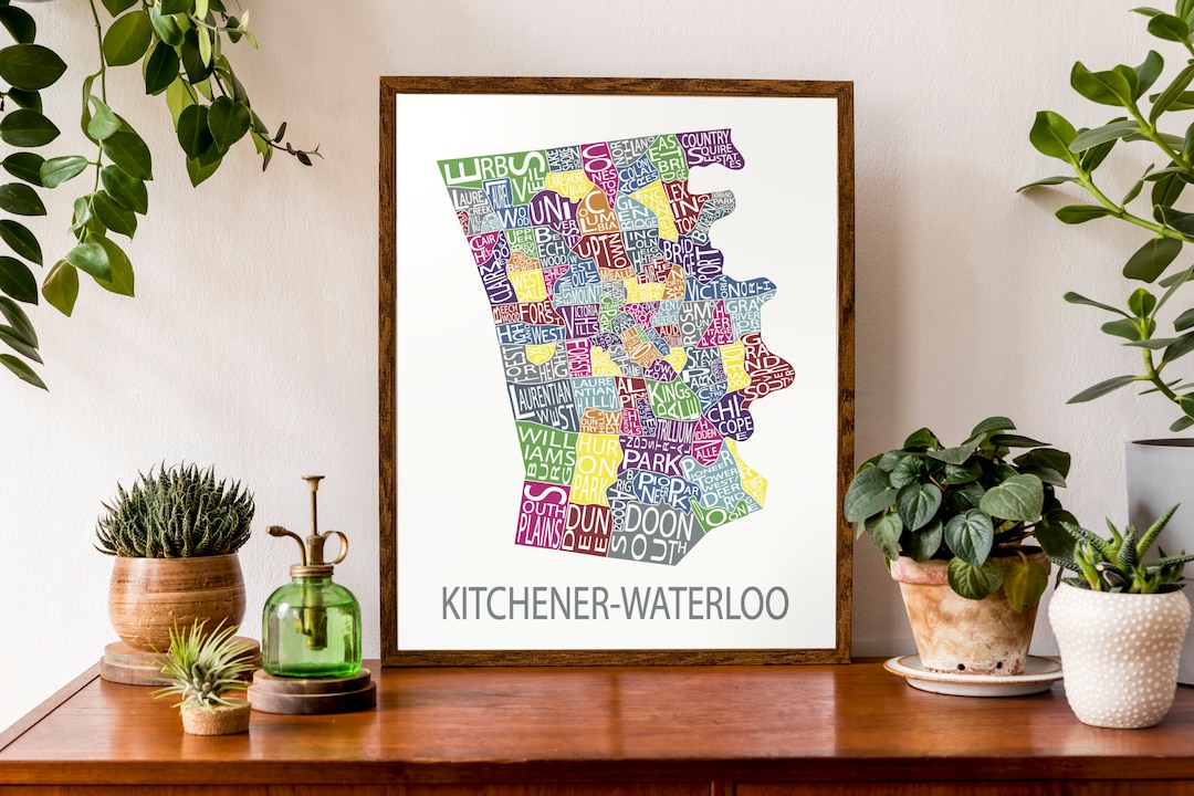 Typographic Map of Kitchener Waterloo, Ontario | KW City Map Print ...