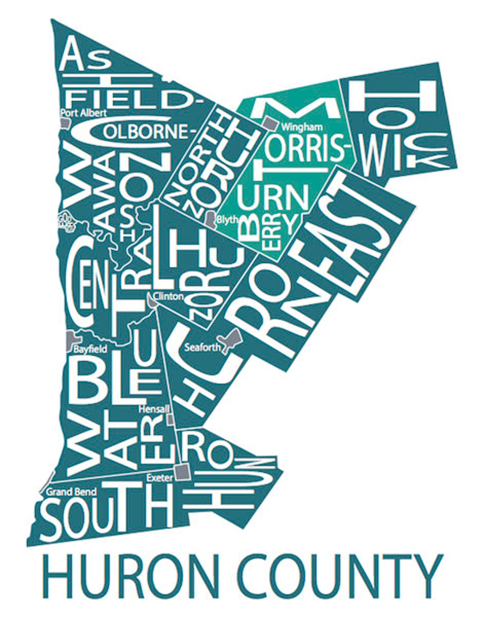 Typographic Map of Huron County Ontario County Map Print - Etsy