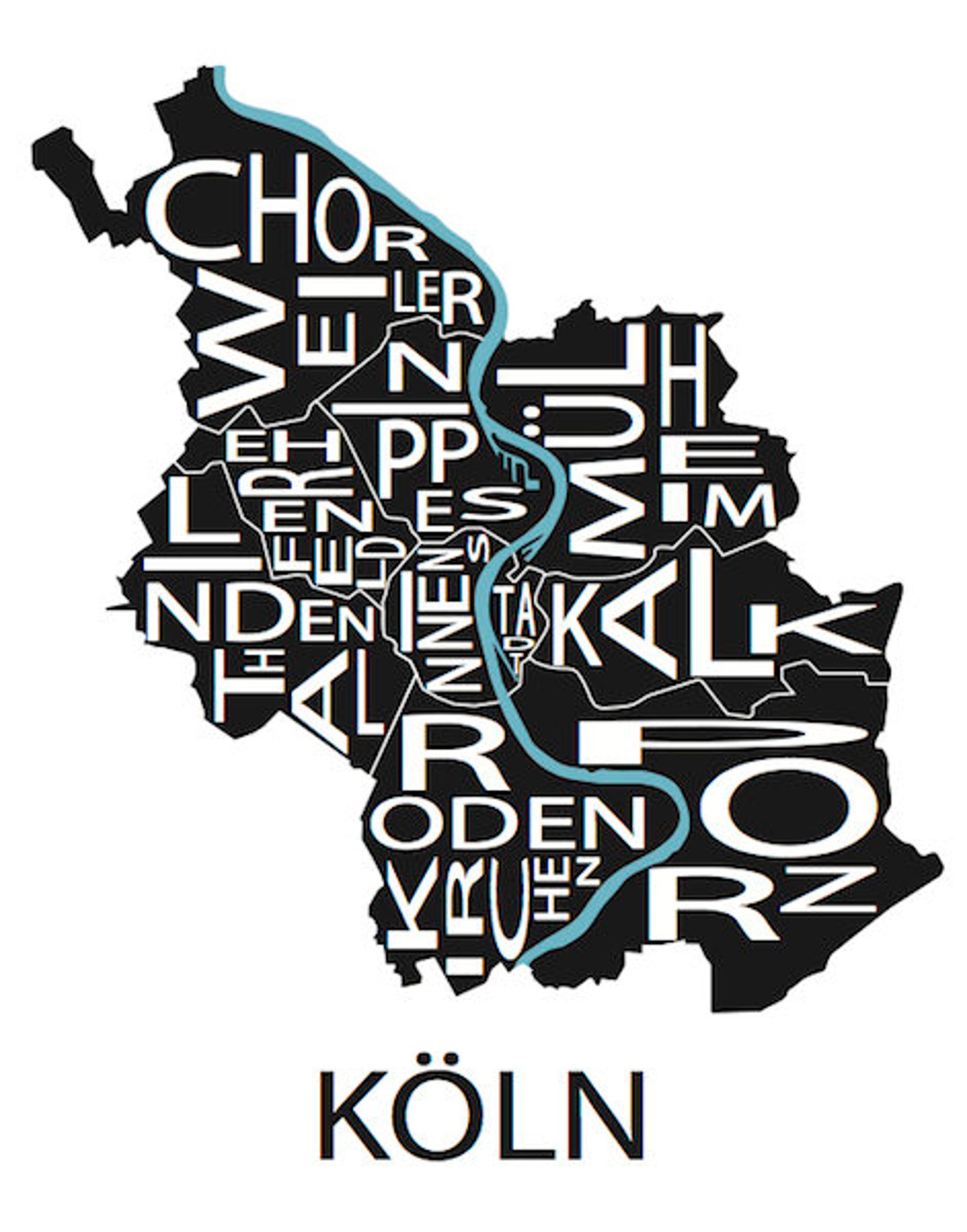 Typographic Map of Cologne | Map of Köln, Germany | German Map ...