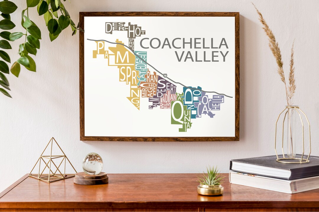 Typographic Map of the Coachella Valley in California USA Map Print ...