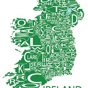 Typographic Map of Northern Ireland | Irish Map | Country Map Print ...