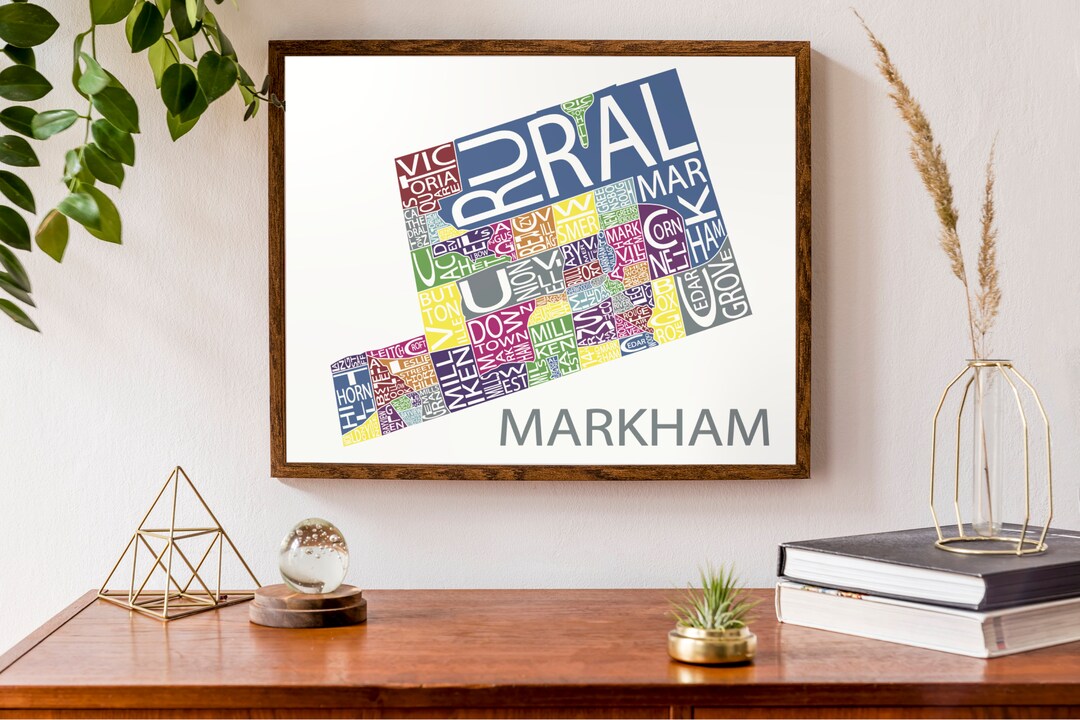 Typographic Map of Markham, Ontario | Neighbourhood Map Art | City Map ...