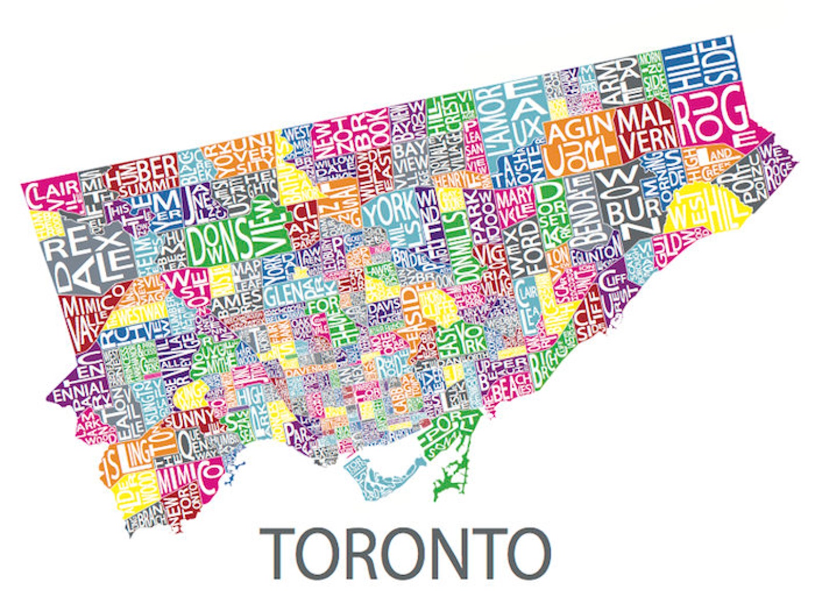 Typographic Map of Toronto, Ontario | City Map Print | Neighbourhood ...
