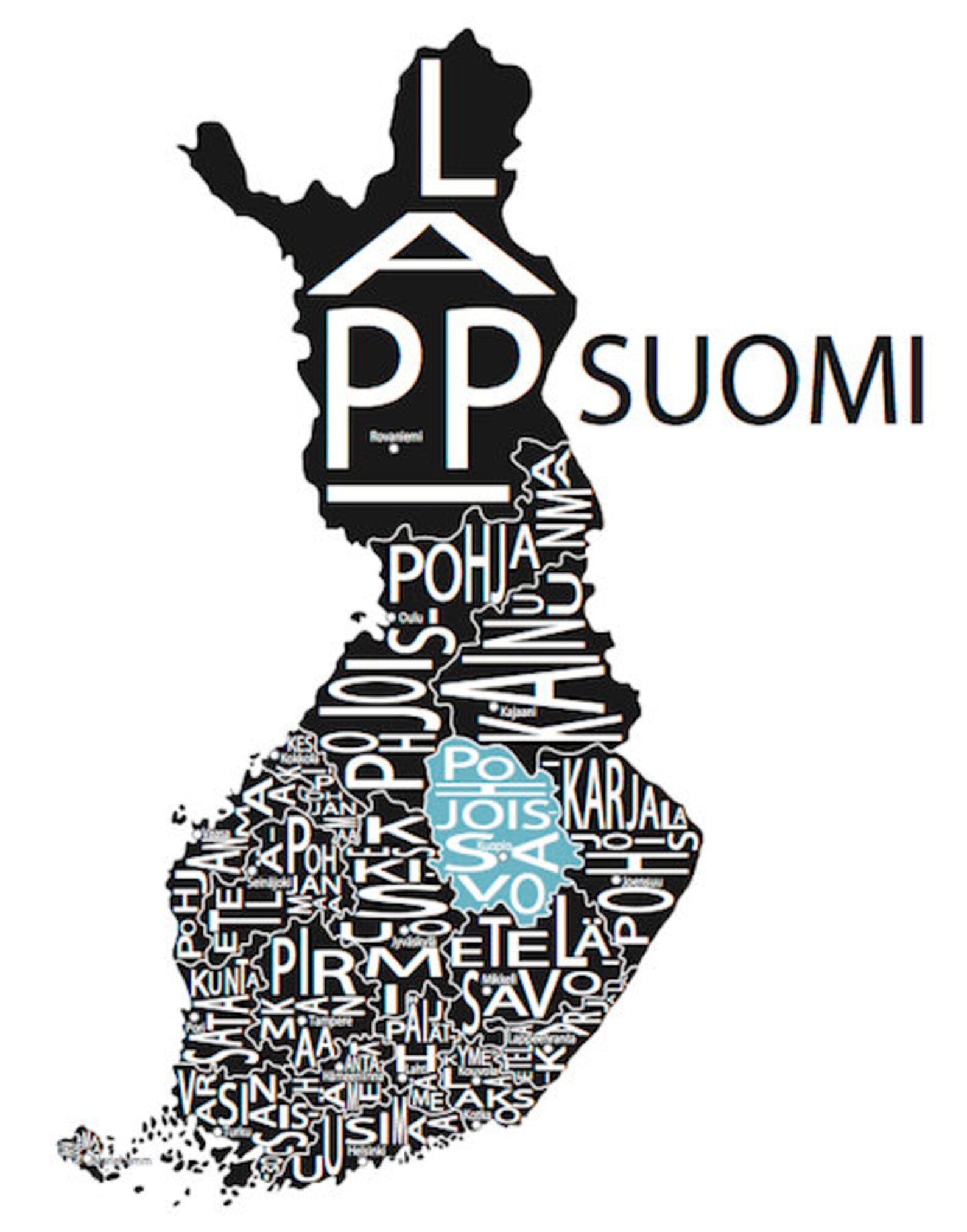 Typographic Map of Suomi Regional Map of Finland With - Etsy