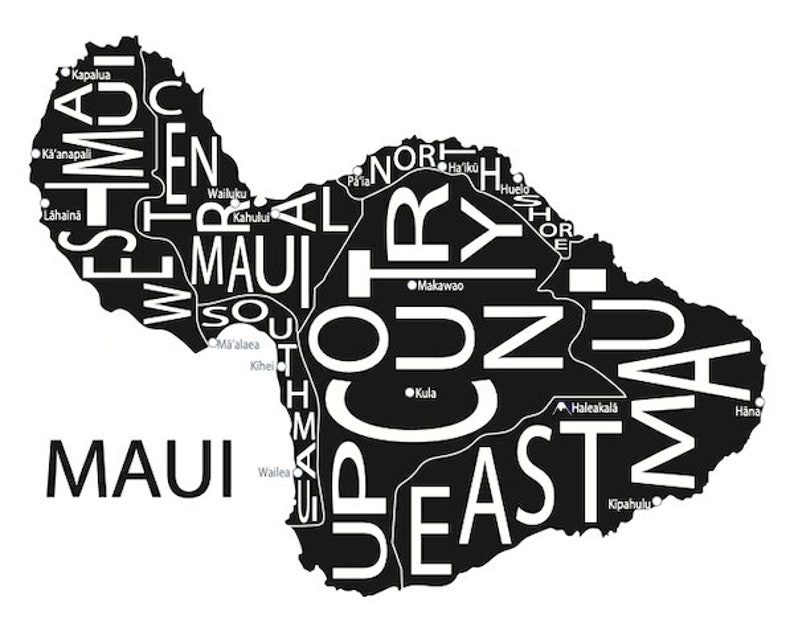 Typographic Map of Maui Hawaii Island Map Hawaiian Map - Etsy