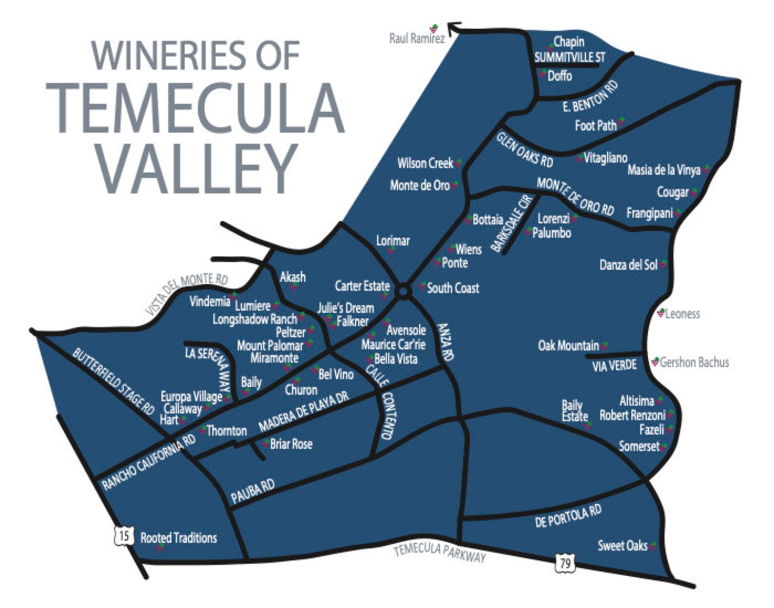 Typographic Map of Temecula Valley, California With Wineries Wineries ...