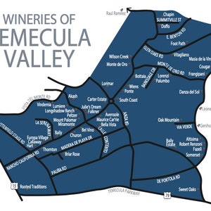 Typographic Map of Temecula Valley, California With Wineries | Wineries ...