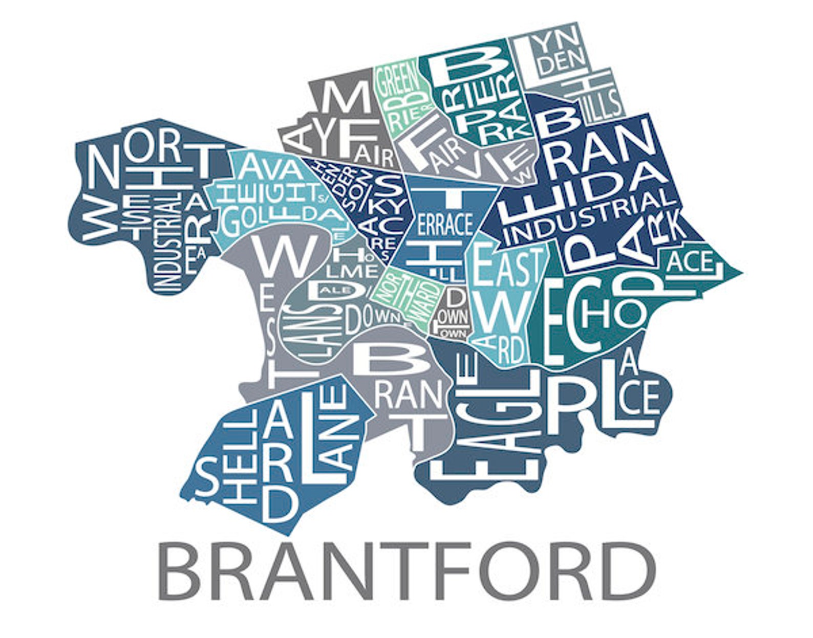Typographic Map of Brantford Ontario City Map Print - Etsy