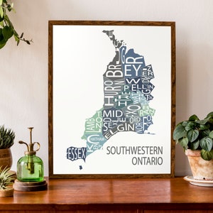 Typographic Map of Southwestern Ontario Region & County Map - Etsy