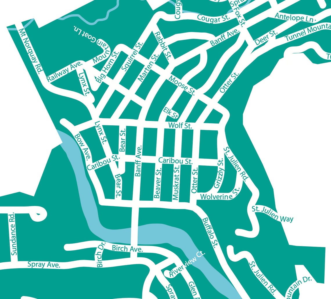 Typographic Map of Banff Alberta Canadian Rockies Town Map - Etsy