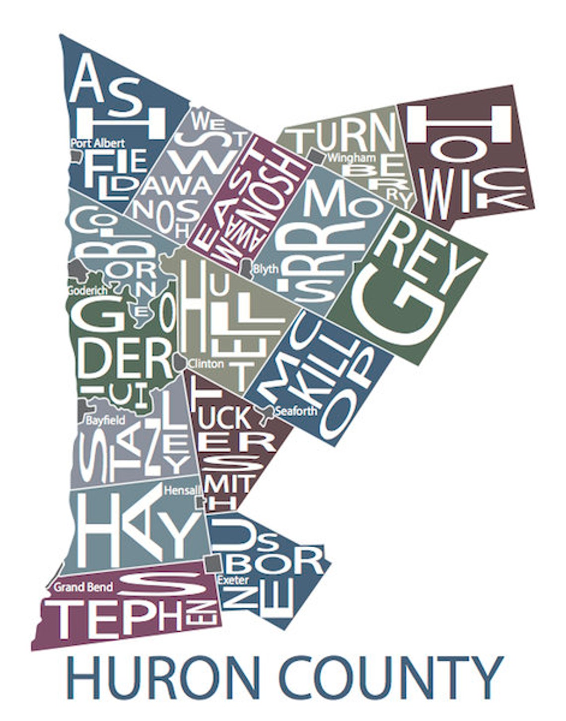 Typographic Map of Huron County Ontario County Map Print | Etsy