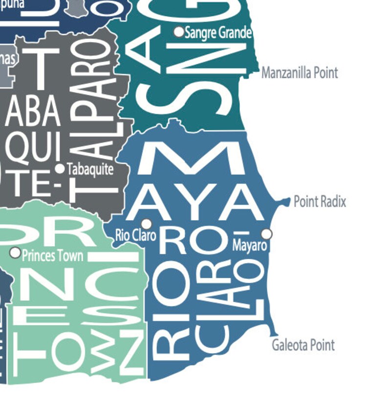 Typographic Map of Trinidad & Tobago Caribbean Island Map - Etsy Canada