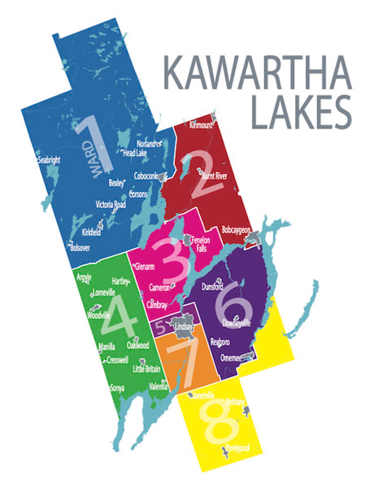 Typographic Map of Kawartha Lakes, Ontario | Municipality Print ...
