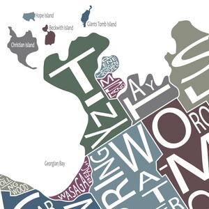 Typographic Map of Simcoe County Lake Simcoe Area Map | Etsy