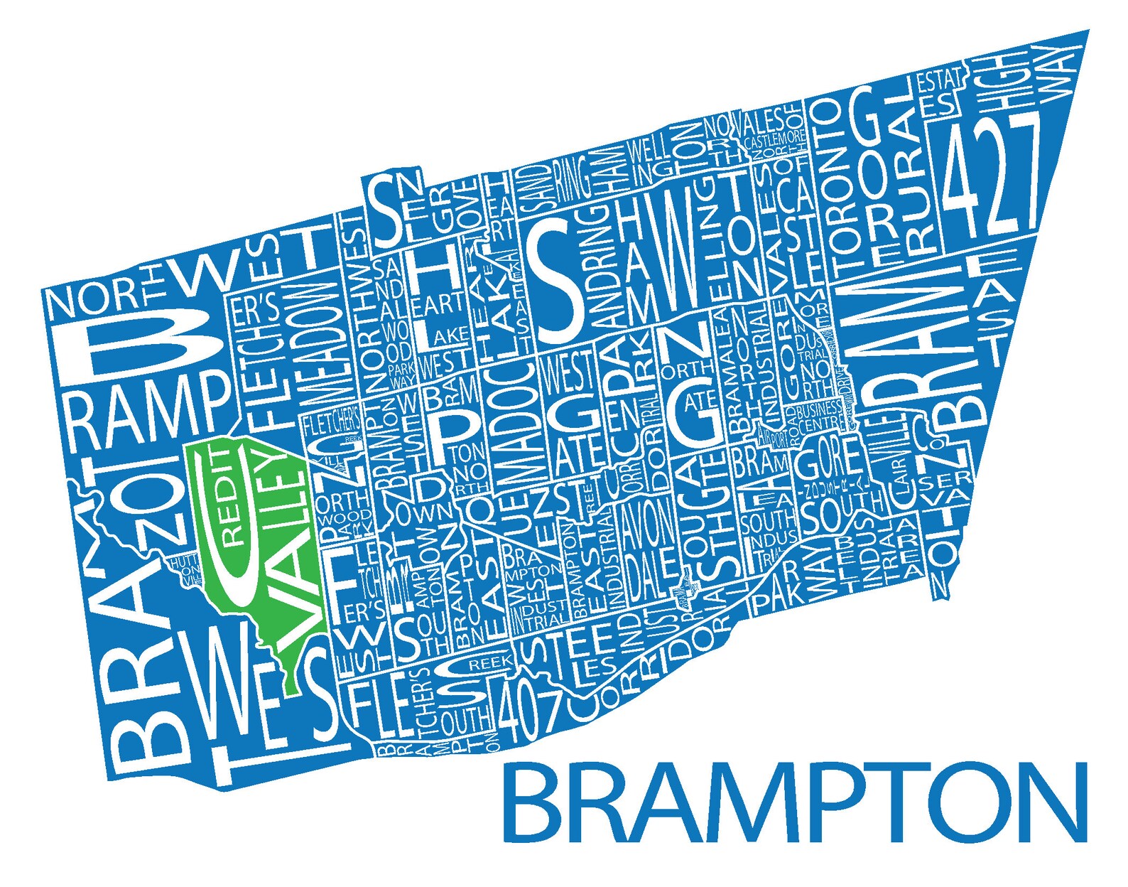Typographic Map of Brampton Ontario City Map Print | Etsy