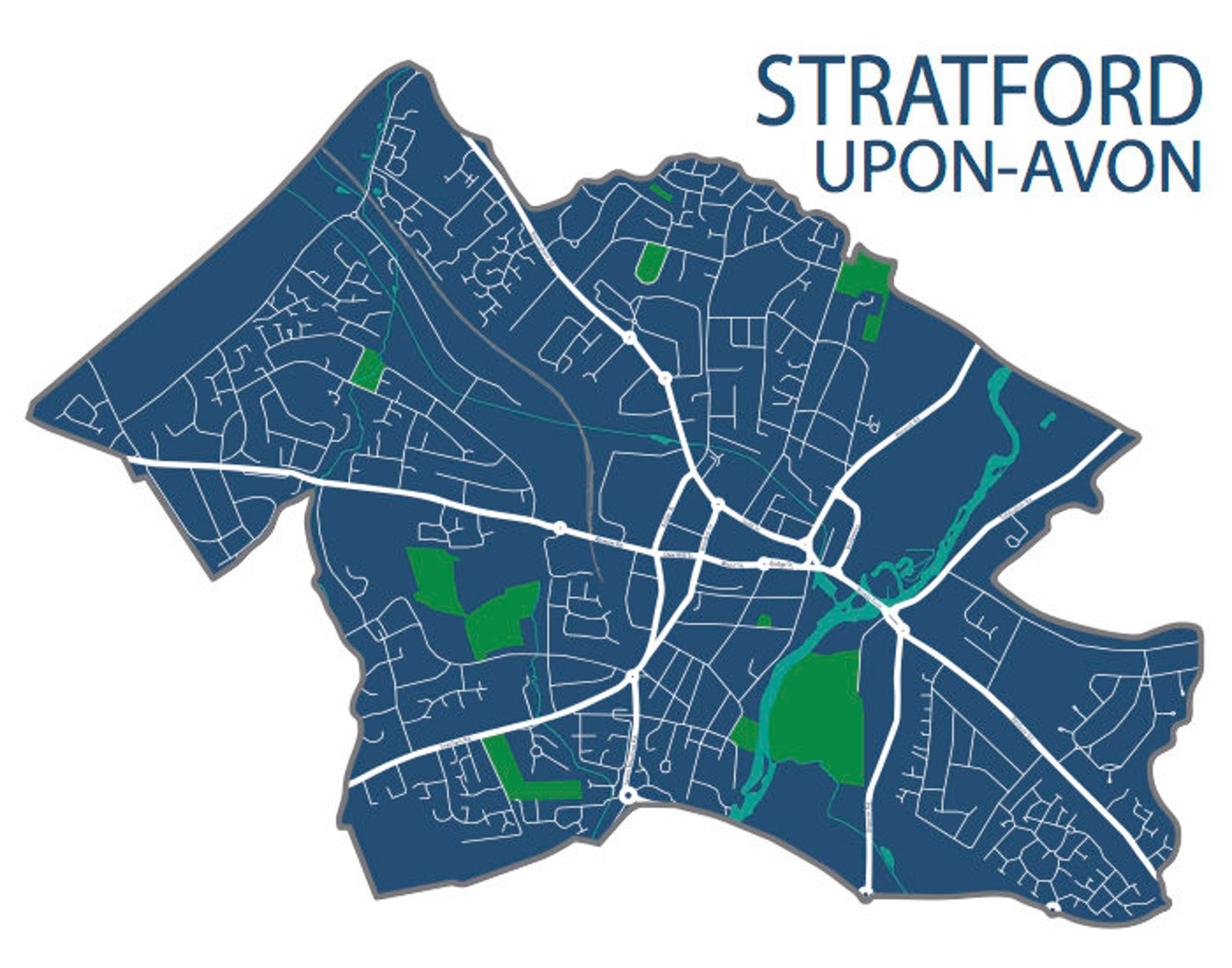 Typographic Map of Stratford-upon-avon in Warwickshire England | Etsy