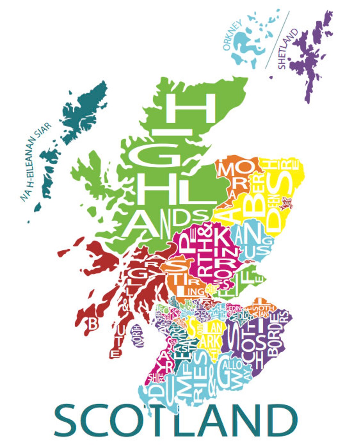 Typographic Map of Scotland Country Map Print European Map - Etsy