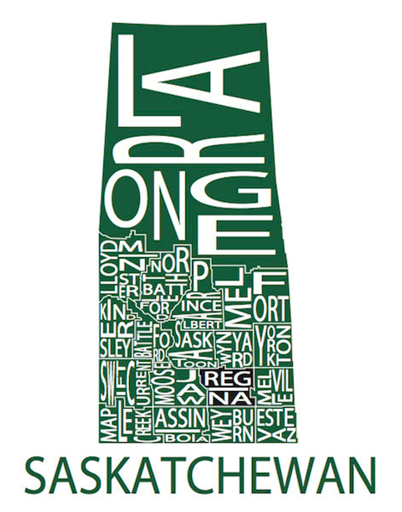 Typographic Map of Saskatchewan Canada Provincial Map | Etsy