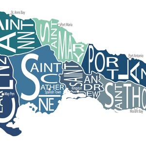 Typographic Map of Jamaica | Caribbean Island Map | Country Map Print ...