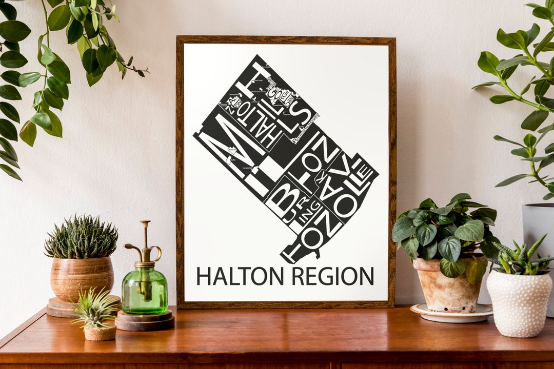 Typographic Map of Halton Region, Ontario | Burlington, Halton Hills ...