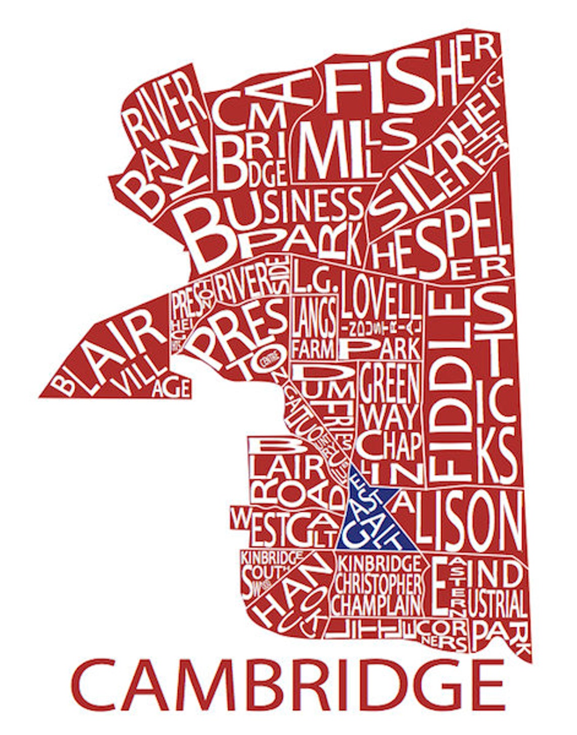 Typographic Map of Cambridge Ontario City Map Print | Etsy
