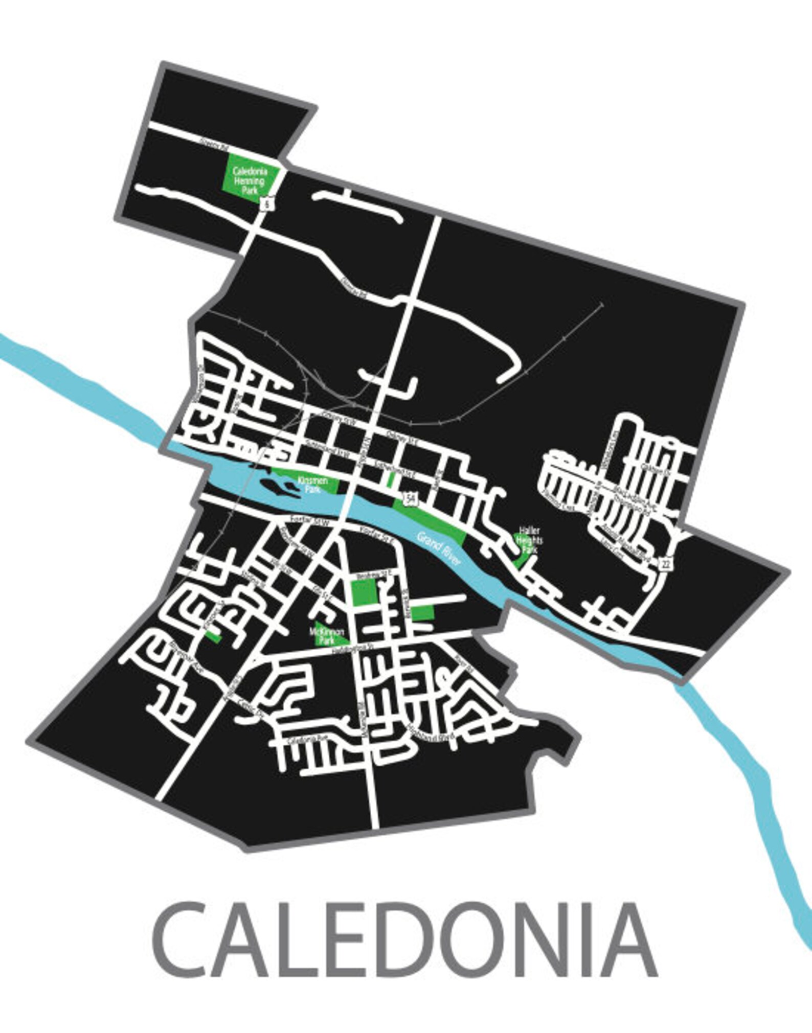 Typographic Map of Caledonia, Ontario | Haldimand County | City Map ...