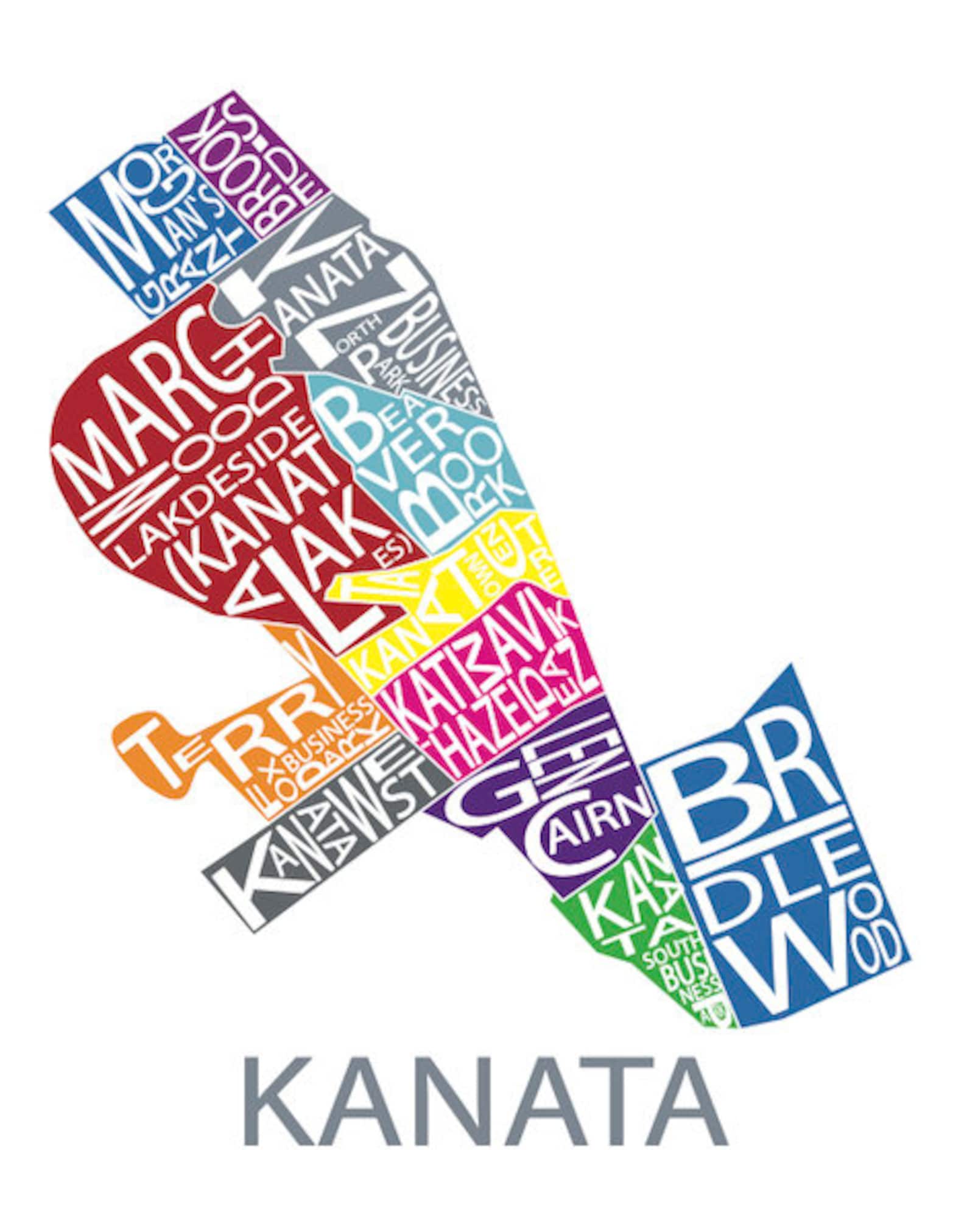 Typographic Map of Kanata, Ontario | Ottawa Area Map | Neighbourhood ...