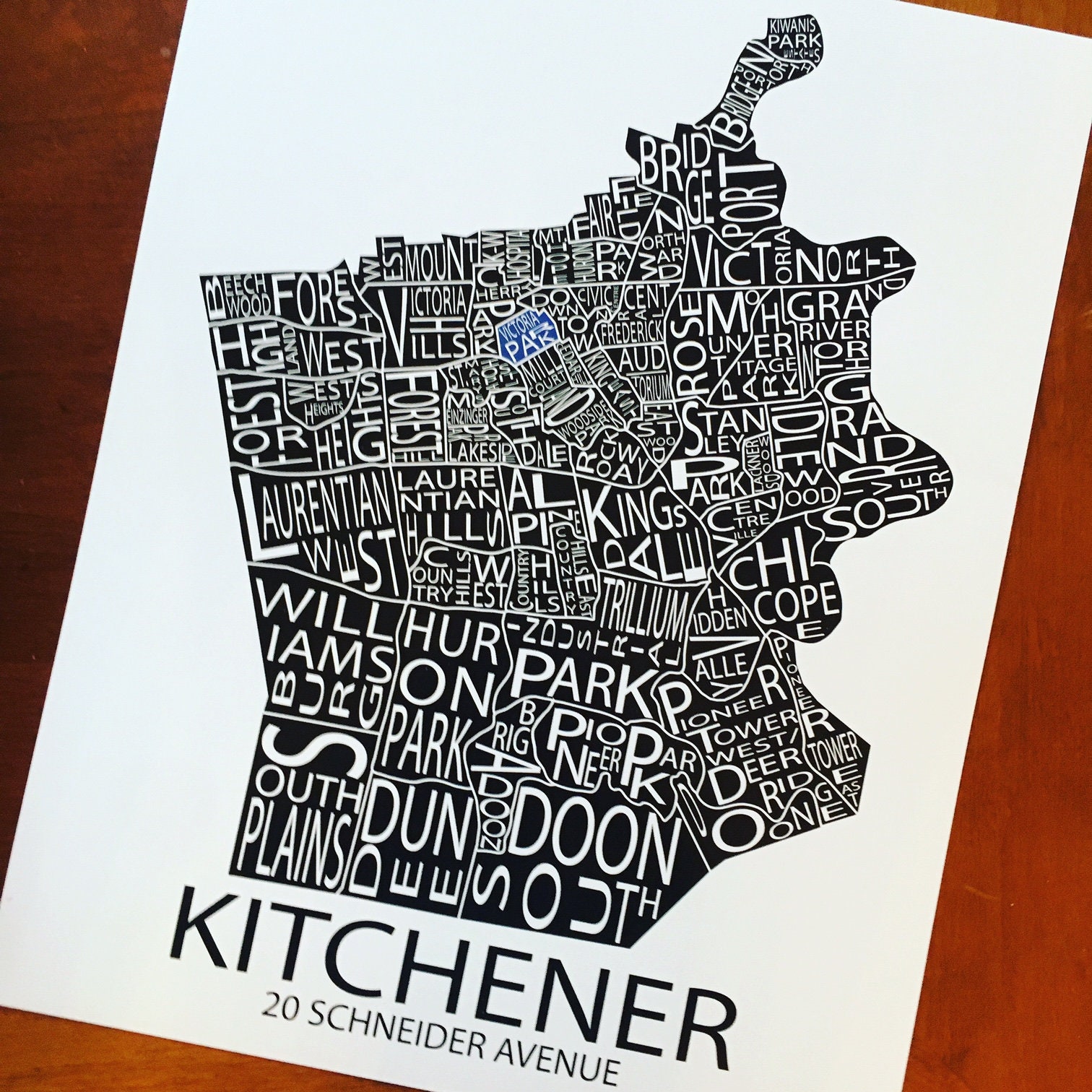 Typographic Map of Kitchener Ontario City Map Print - Etsy Canada