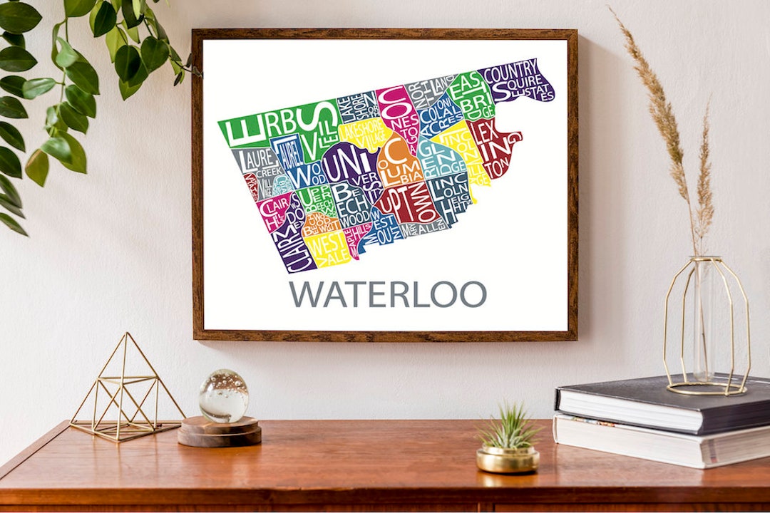Typographic Map of Waterloo, Ontario | City Map Print | Neighbourhood ...