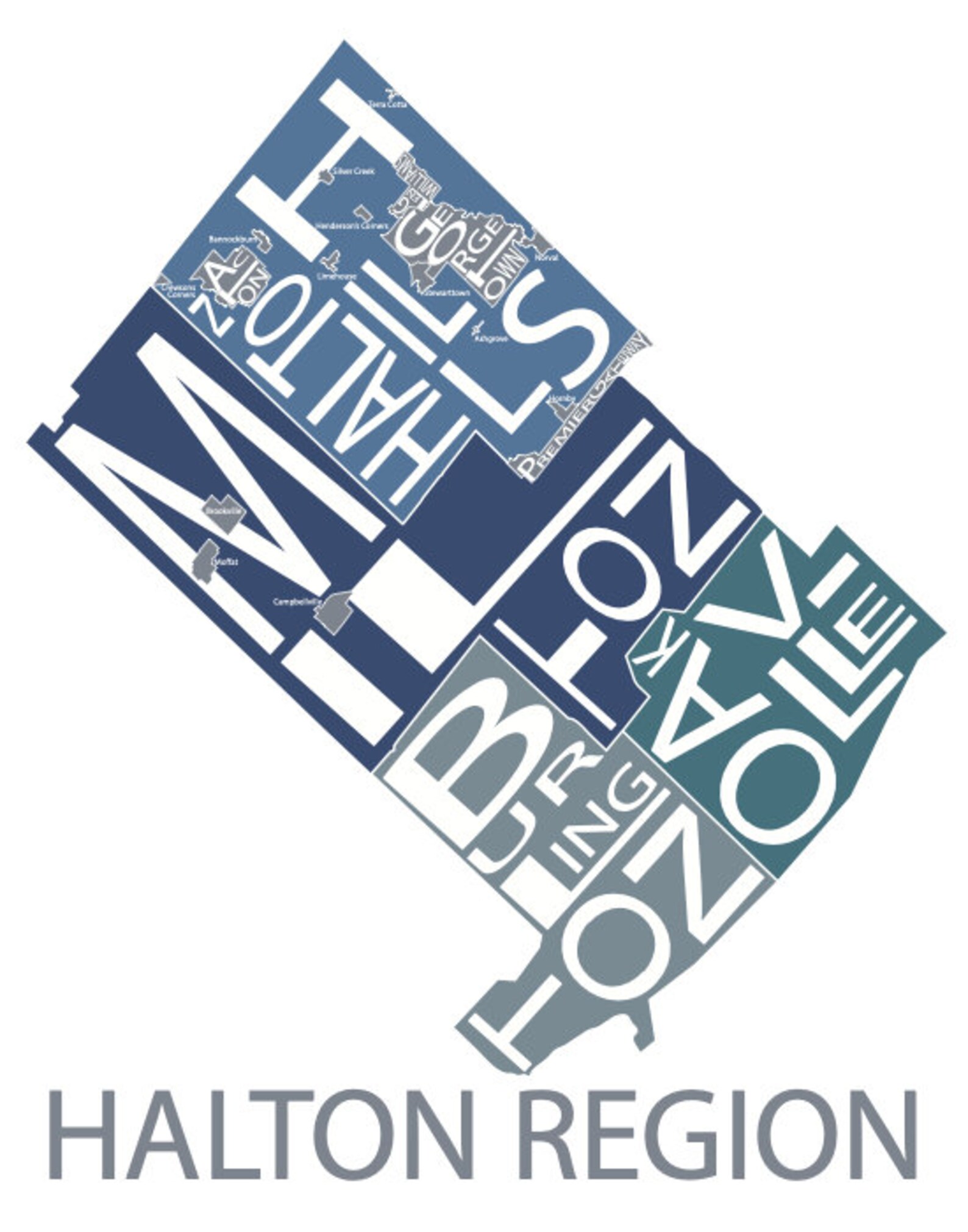 Typographic Map of Halton Region Ontario Burlington Halton - Etsy