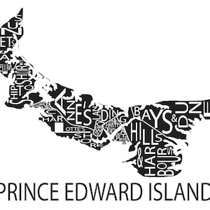 Typographic Map of Prince Edward Island Map of PEI, Canada Provincial ...