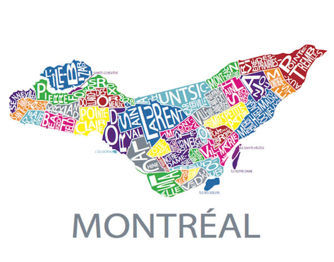 Typographic Map of Montreal Quebec City Map Print - Etsy