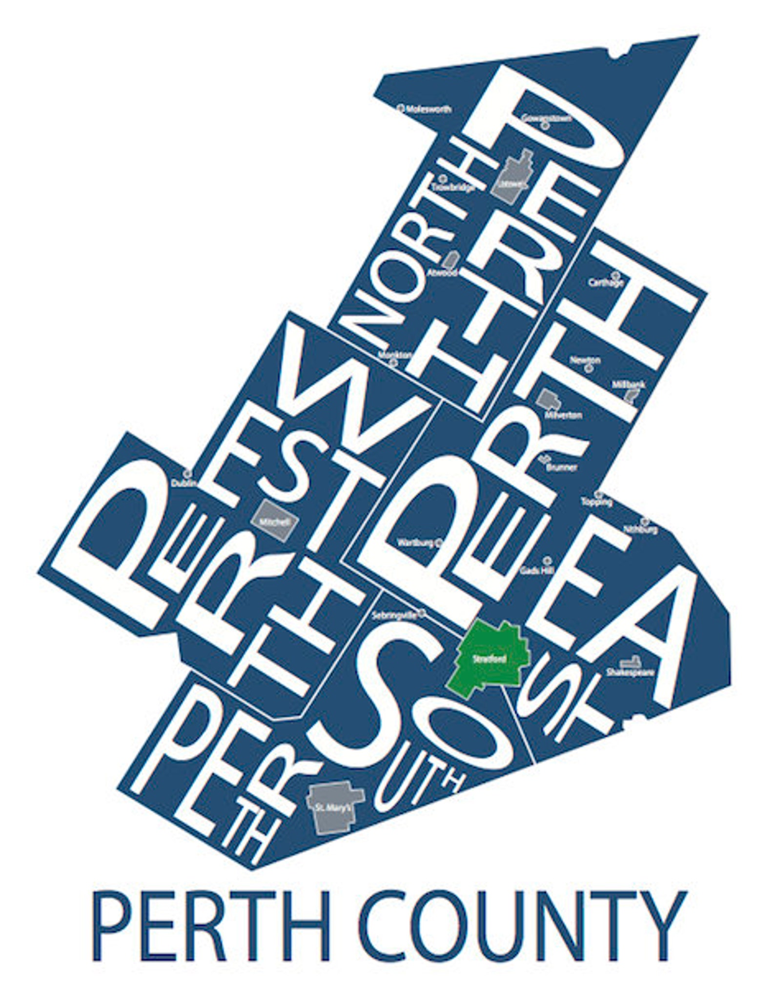 Typographic Map of Perth County Ontario County Map Print | Etsy