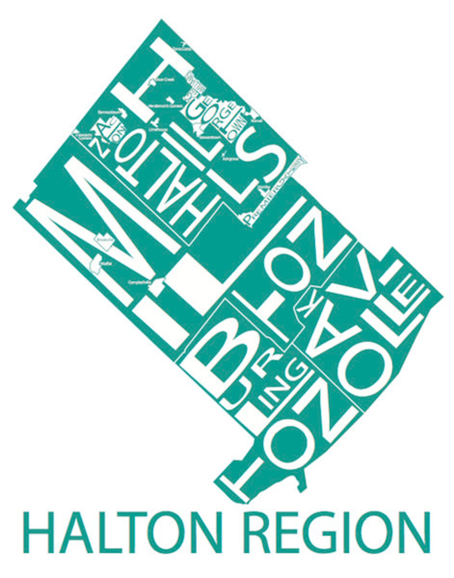 Typographic Map of Halton Region, Ontario | Burlington, Halton Hills ...