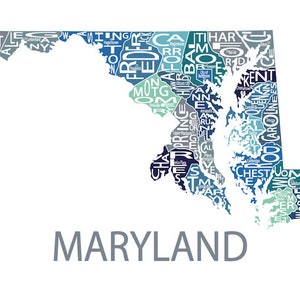 Typographic Map of Maryland | USA State Map | MD State Map | United ...
