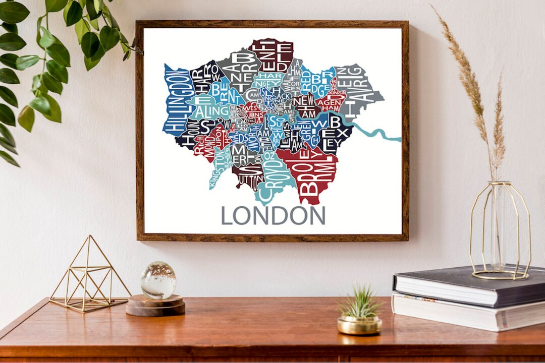 Typographic Map of London, England | United Kingdom UK Neighbourhood ...
