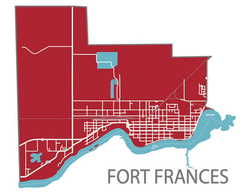 Typographic Map of Fort Frances, Ontario | Rainy River District | City ...