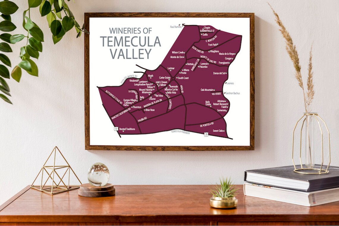 Typographic Map of Temecula Valley, California With Wineries | Wineries ...