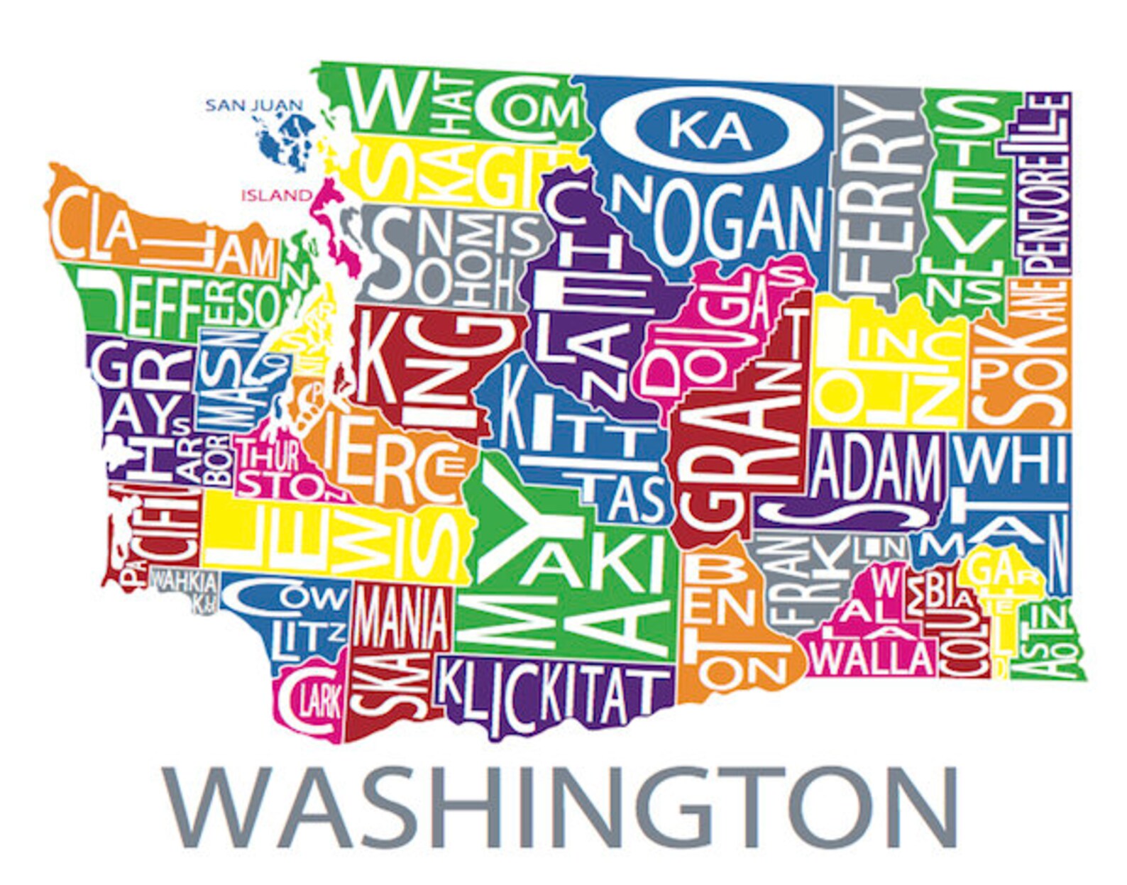 Typographic Map of Washington State WA State Map USA Map - Etsy