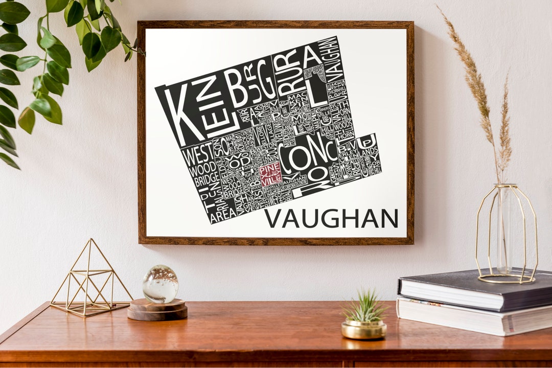 Typographic Map of Vaughan, Ontario | Neighbourhood Map Art | City Map ...