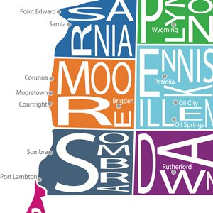 Typographic Map of Lambton County | County Map Print | Ontario Map ...