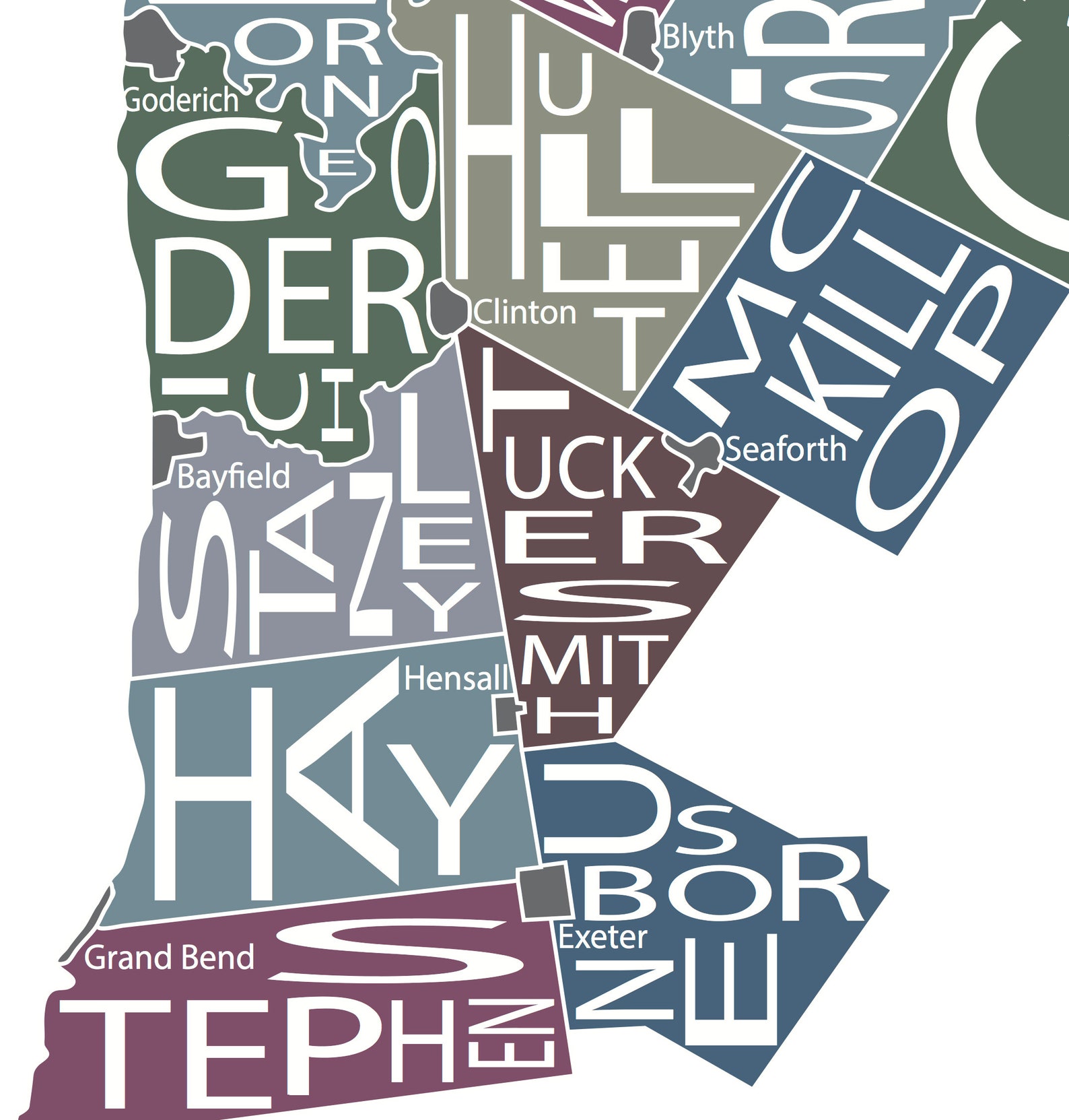 Typographic Map of Huron County Ontario County Map Print - Etsy