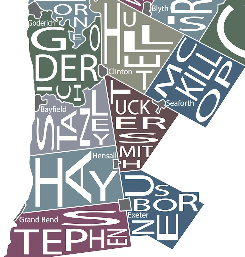 Typographic Map of Huron County Ontario County Map Print - Etsy