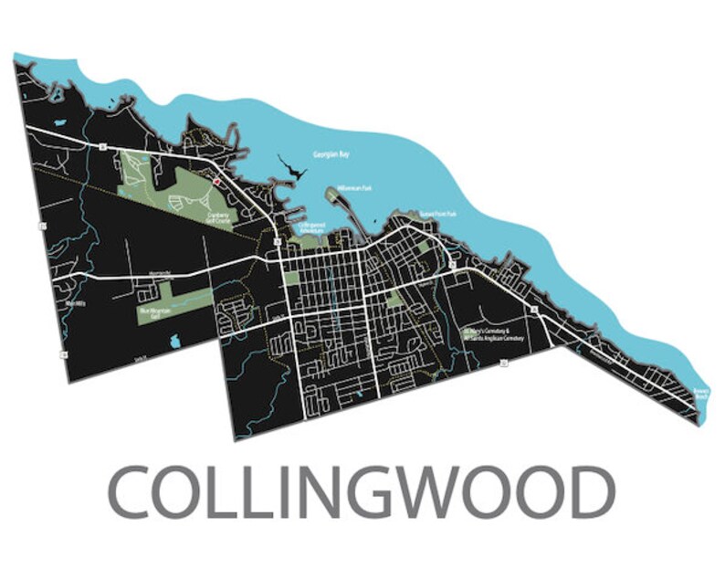 Typographic Map of Collingwood Ontario Map Poster City Map | Etsy