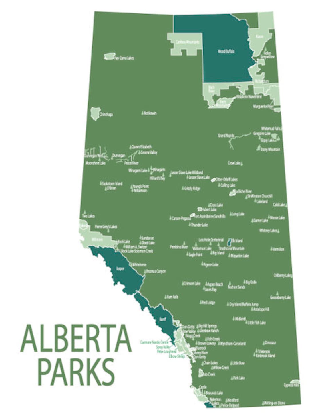 Typographic Map of Parks in Alberta | Alberta Parks Map | Camping Map ...