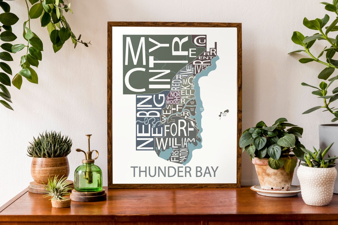 Typographic Map of Thunder Bay Northwestern Ontario City Map ...