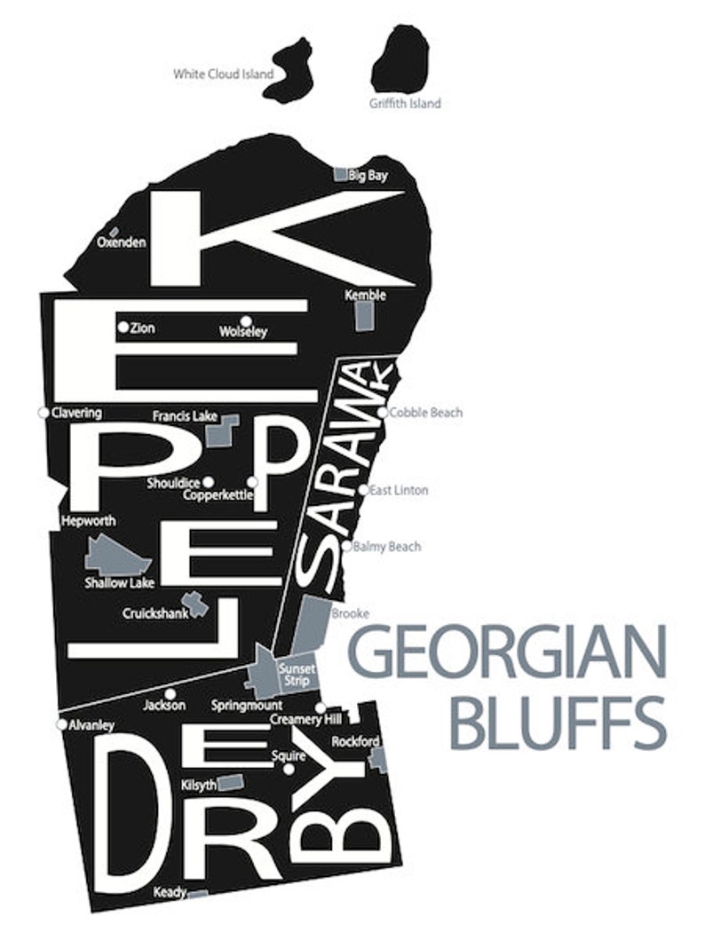 Typographic Map of Georgian Bluffs, Ontario | Township Map | Grey ...